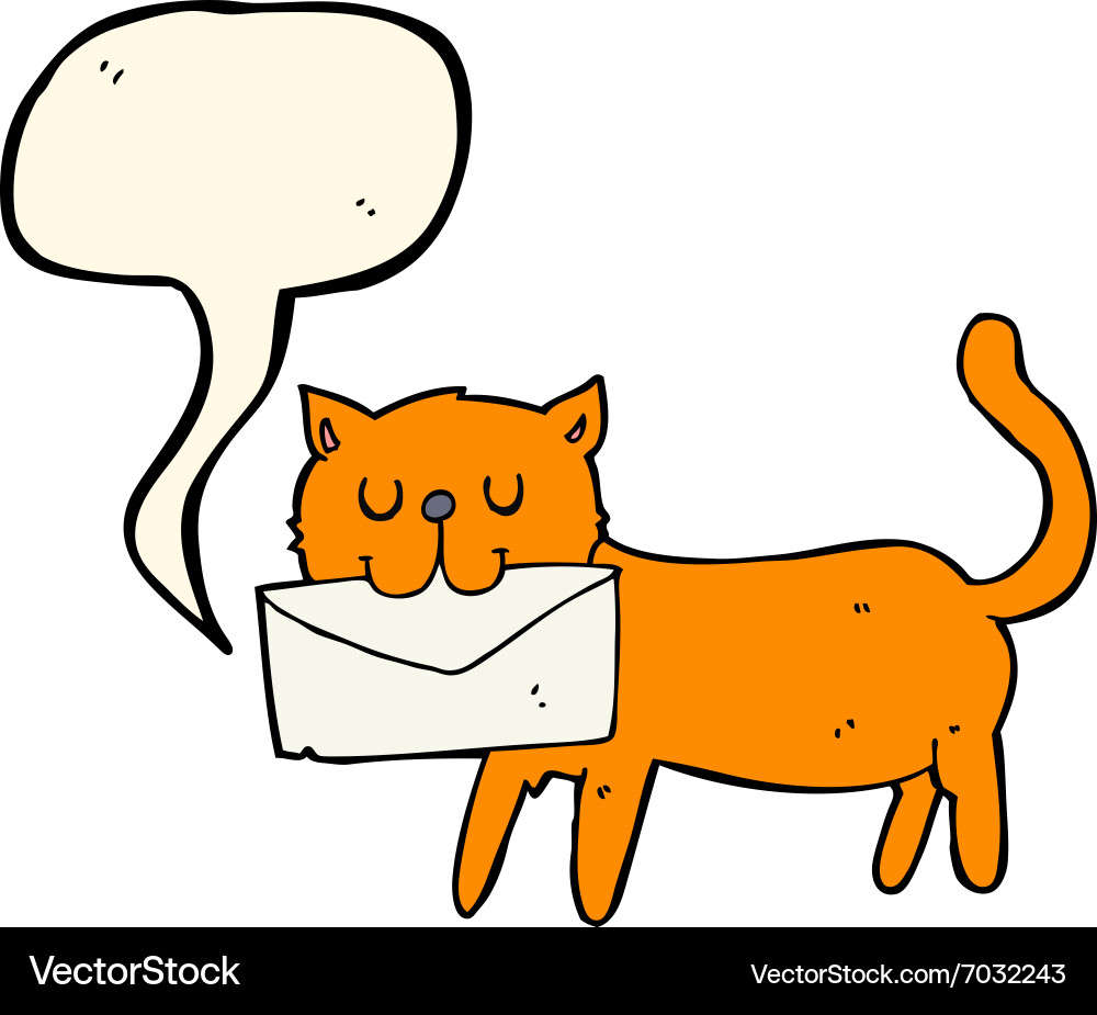 Cartoon cat carrying letter with speech bubble Vector Image