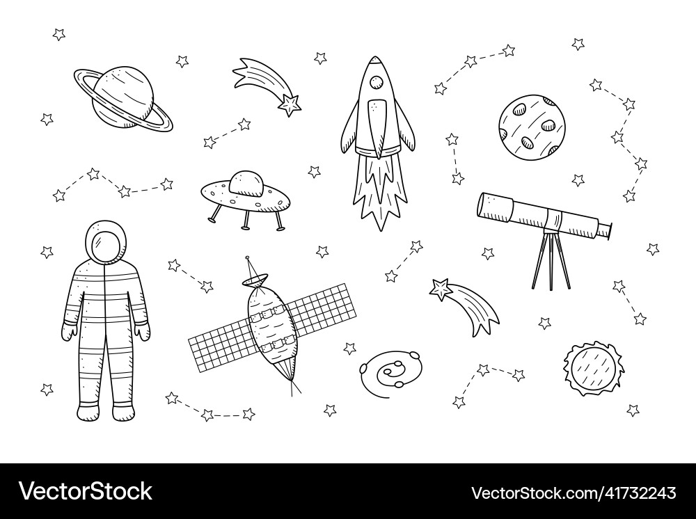 Cosmos doodle is a set Royalty Free Vector Image