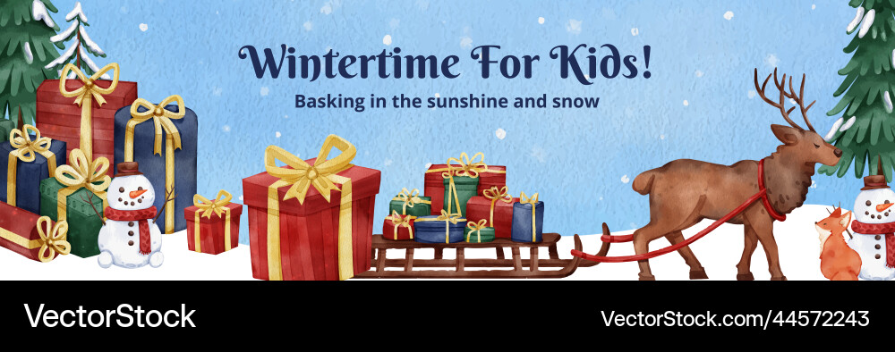 Facebook ads template with children enjoy winter Vector Image