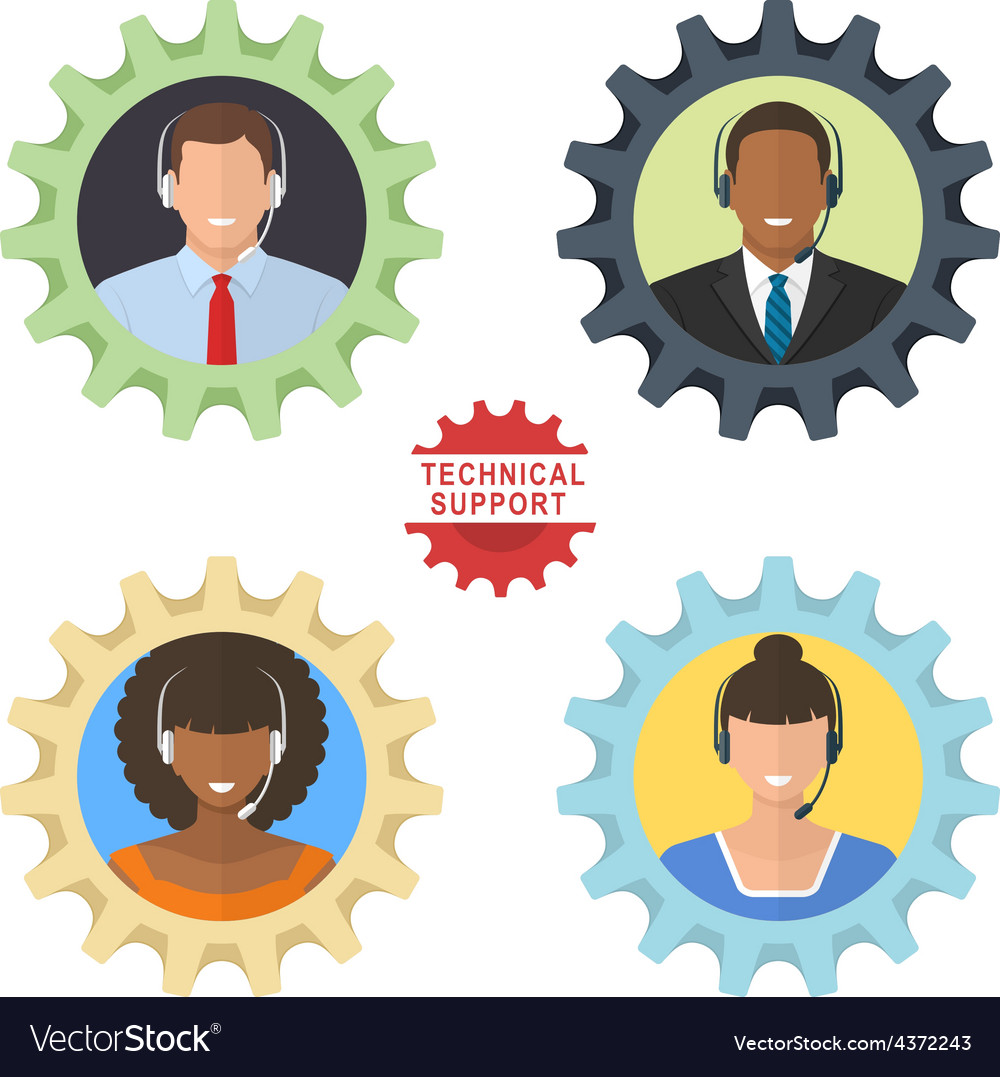 Four technical support flat Royalty Free Vector Image
