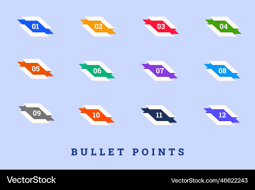 Number bullet points from one to twelve new design