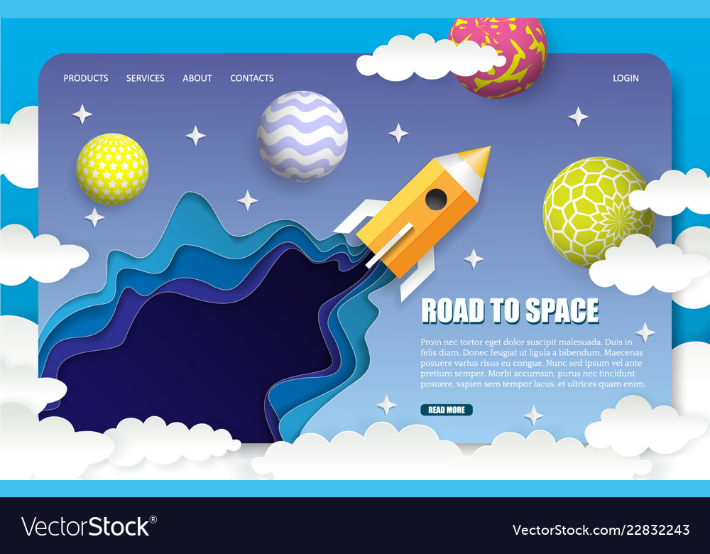 Paper cut space trip landing page website Vector Image Paper cut space trip landing page website Vector Image