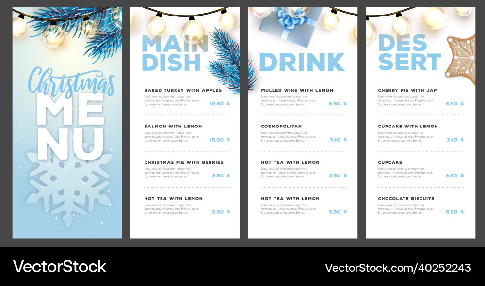 Restaurant christmas holiday menu design Vector Image