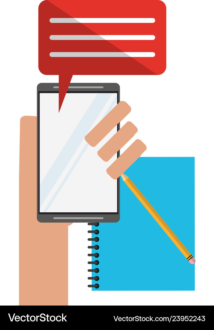 Smartphone chat and address book with pencil Vector Image