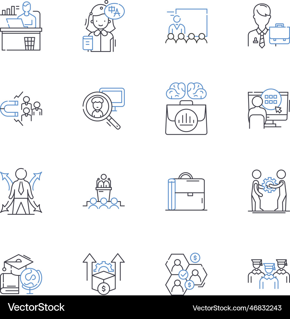 Task accomplishment line icons collection success Vector Image