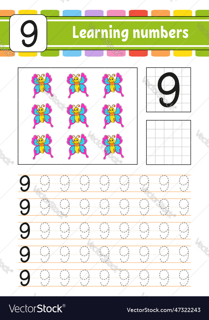 Trace and write numbers handwriting practice Vector Image