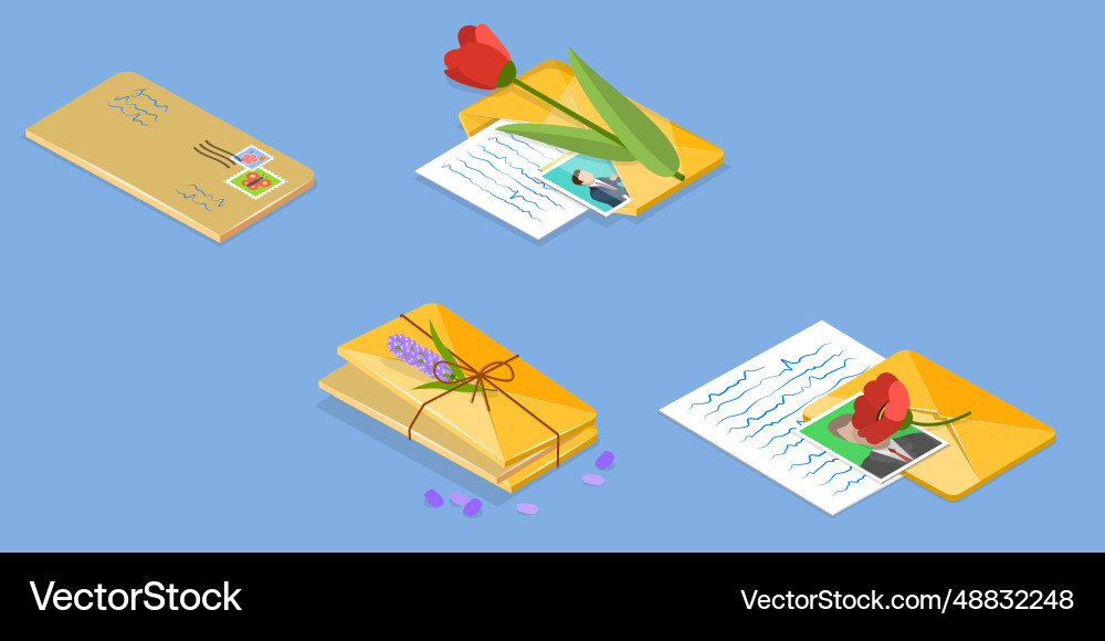 3d isometric flat set of mail paper letters Vector Image
