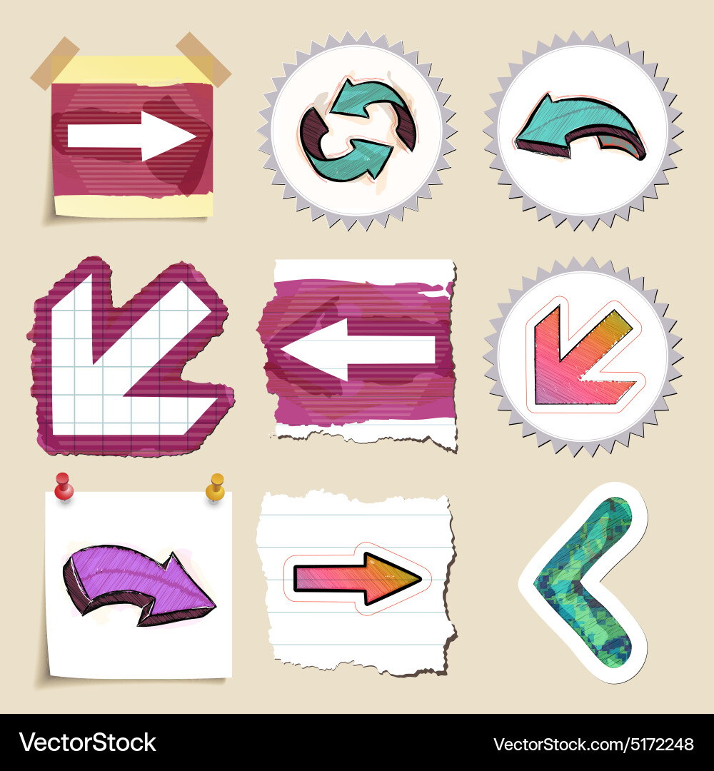 Arrows web icons set hand drawn and isolated Vector Image