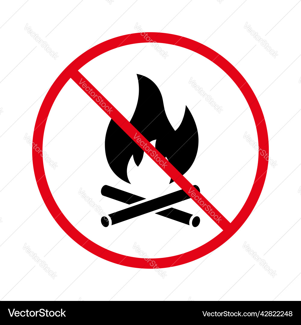 Camp fire burn flame ban black silhouette icon Vector Image