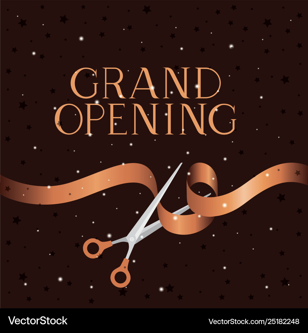 Grand opening message with scissors cutting golden