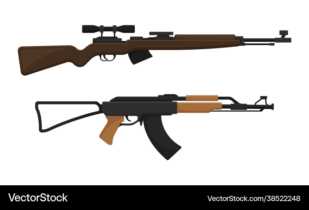 Handguns or rifle models with firing trigger Vector Image