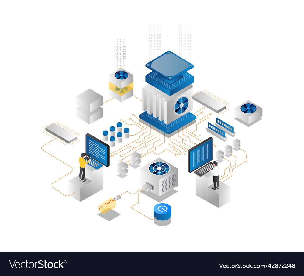 Isometric concept of a team programmers Royalty Free Vector