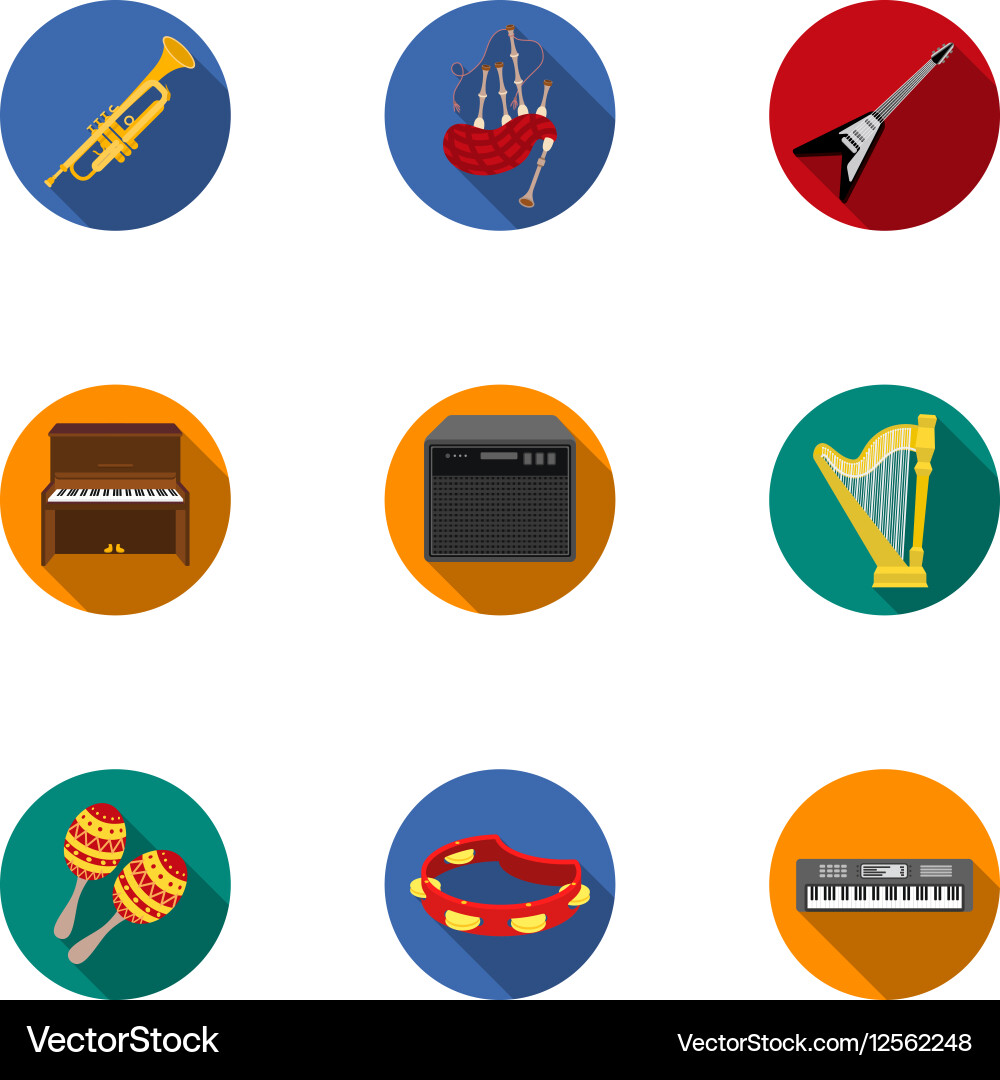 Musical instruments set icons in flat style big Vector Image