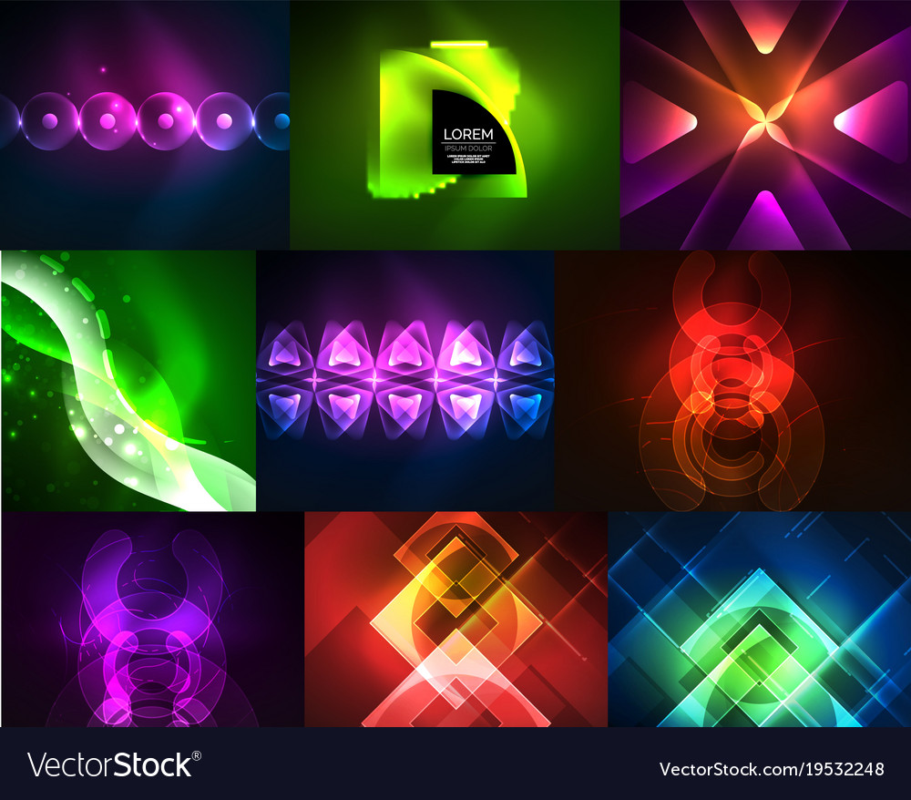 Neon geometric shapes - triangles and waves Vector Image