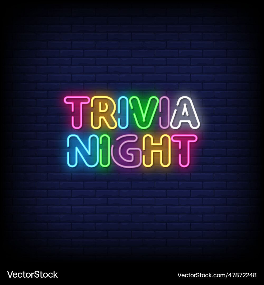 Neon sign trivia night with brick wall background Vector Image
