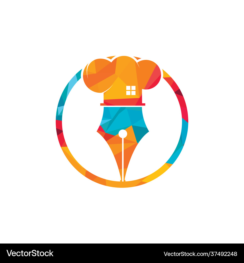 Pen and chef hat with home icon logo design Vector Image