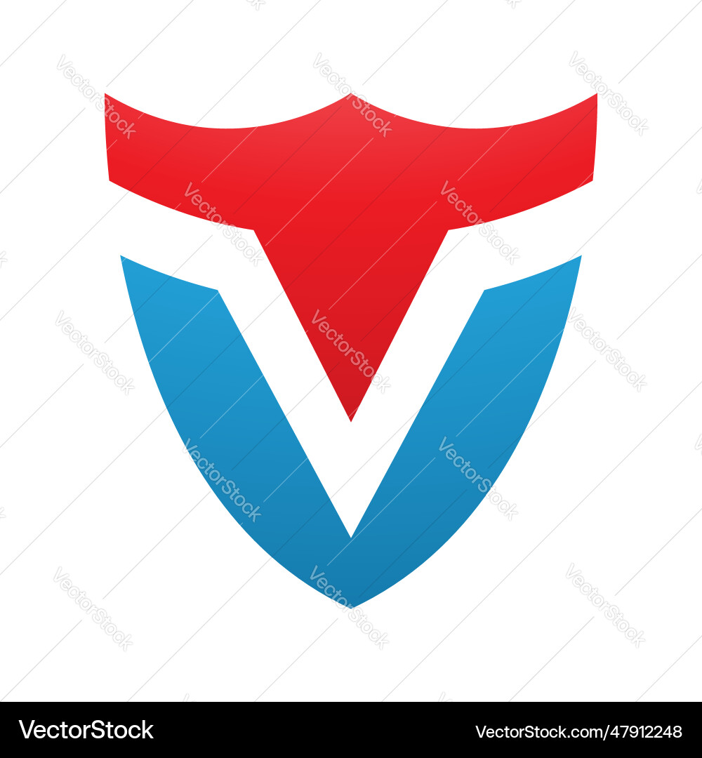 Red and blue shield shaped letter v icon Vector Image