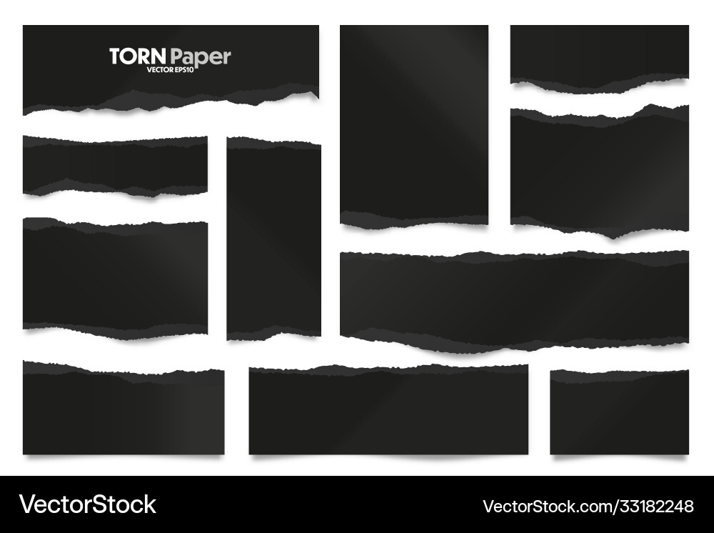 Ripped black paper strips realistic crumpled Vector Image