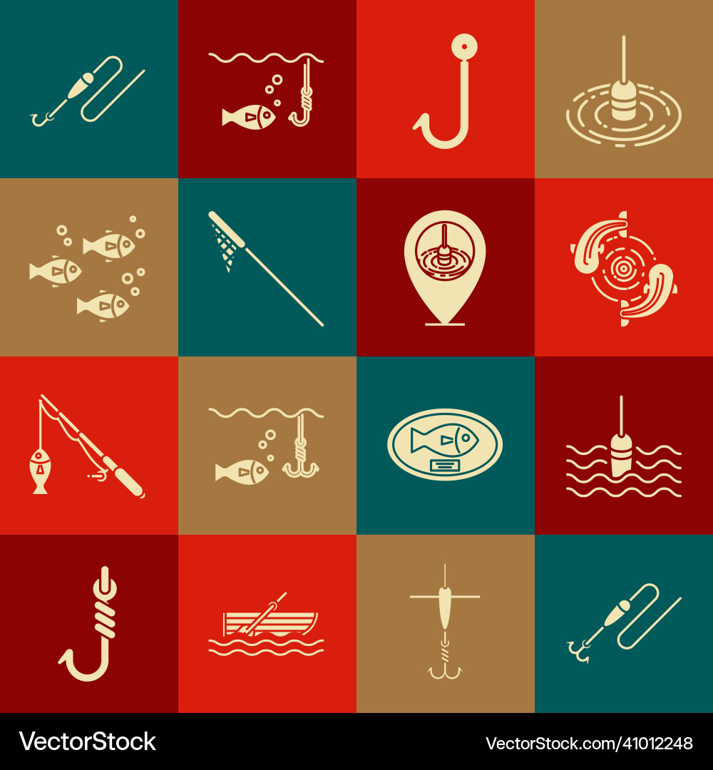 Set fishing line with hook and float water net Vector Image