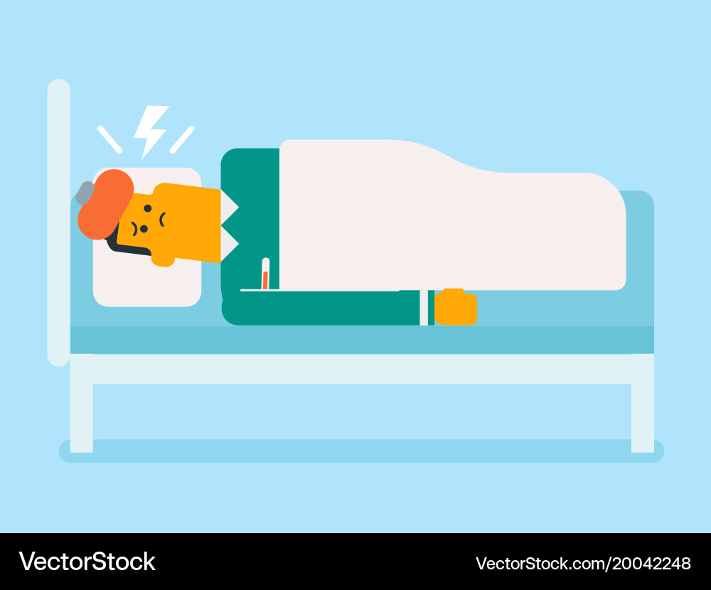 Sick caucasian white man laying in bed Royalty Free Vector