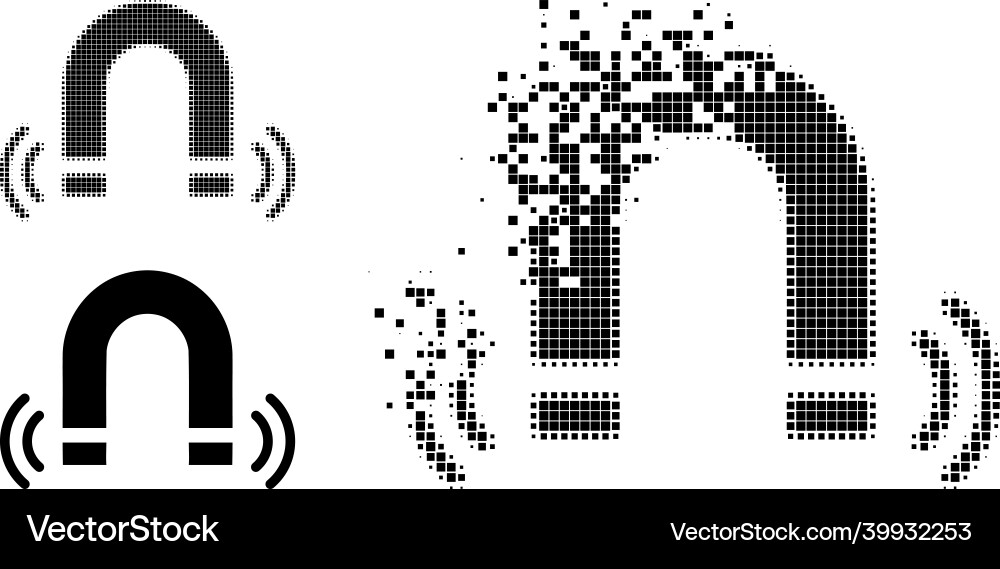 Damaged pixel magnet field glyph with halftone Vector Image