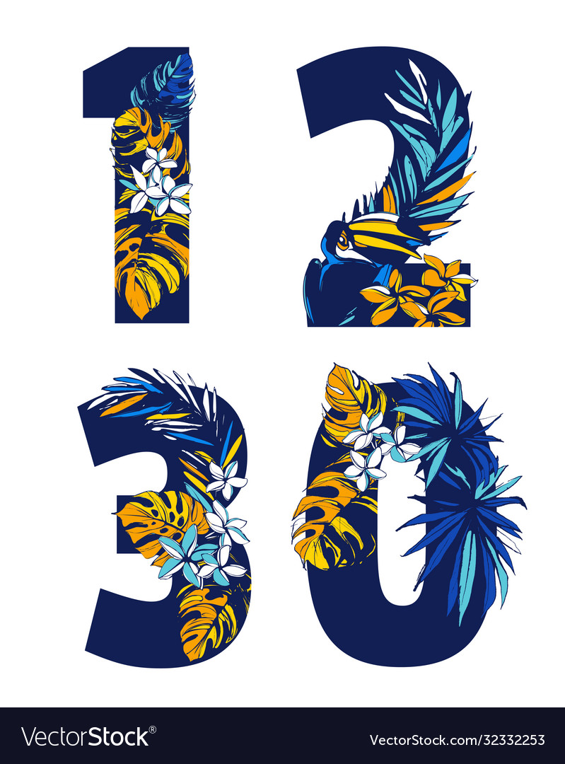 Decorative set tropical pattern numbers figures Vector Image