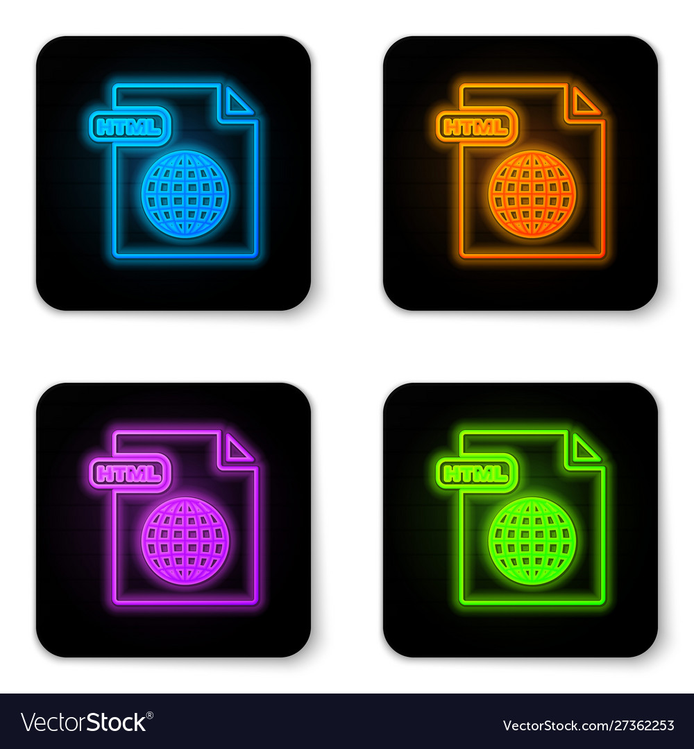 Glowing neon html file document download html Vector Image