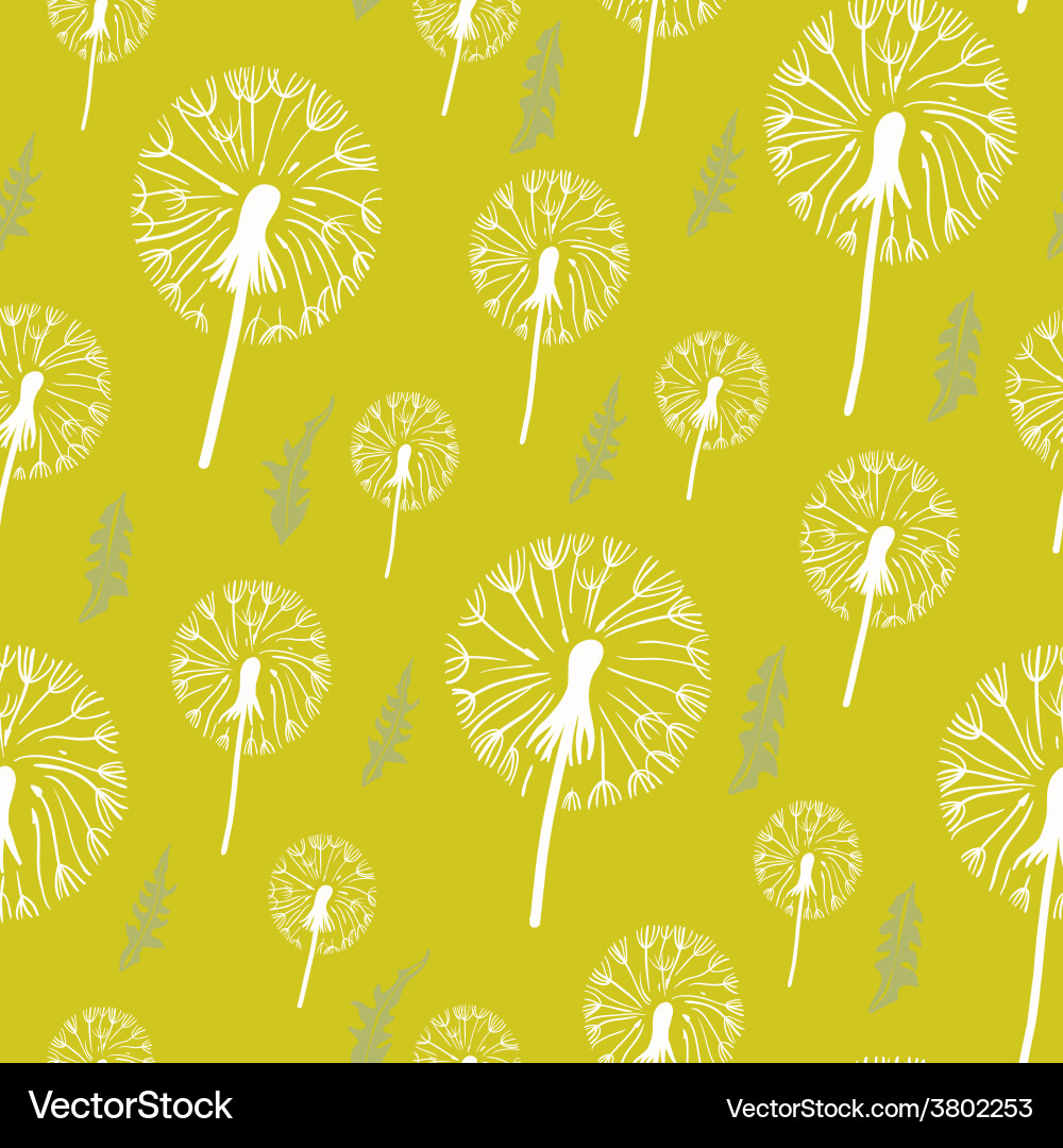 Hand drawn pattern of dandelion on a yellow Vector Image