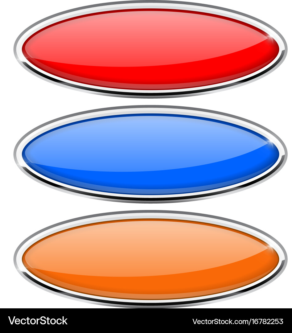 Oval glass buttons with metal frame colored set Vector Image