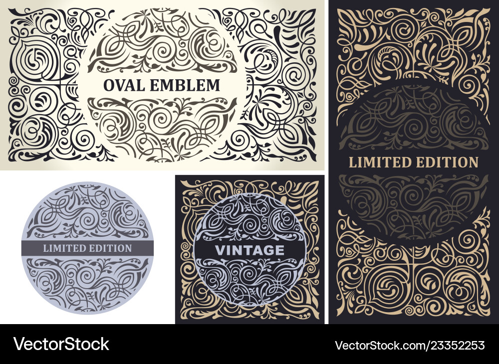 Round gold calligraphic royal emblem set Vector Image