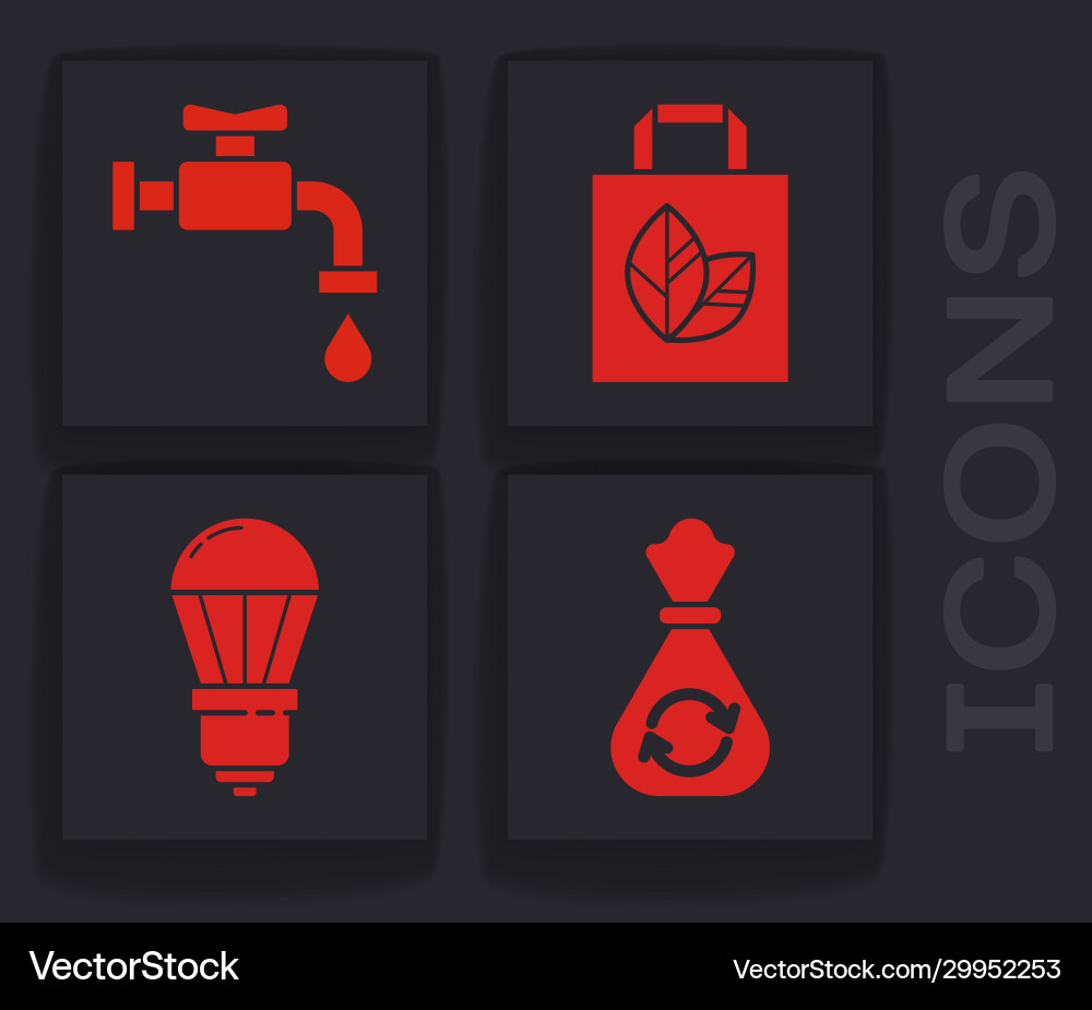 Set garbage bag with recycle water tap paper Vector Image