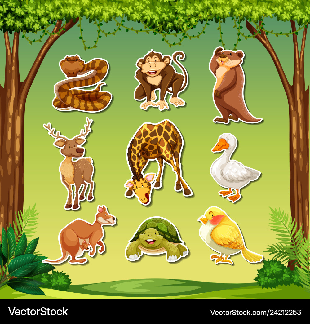 Set of animals sticker Royalty Free Vector Image