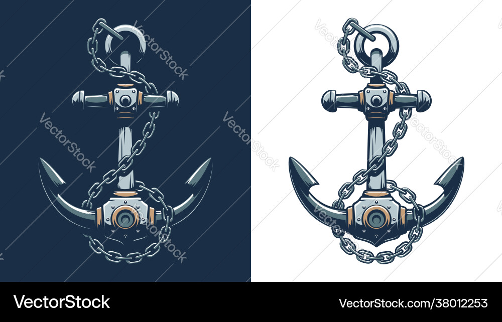 Vintage nautical anchor with chain Royalty Free Vector Image