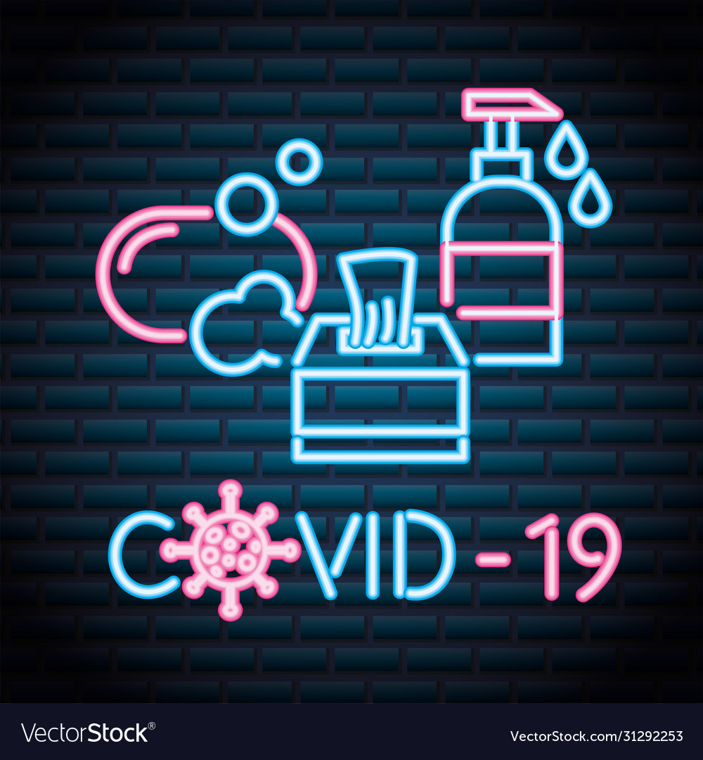 Wash your hands for covid19 neon light style Vector Image