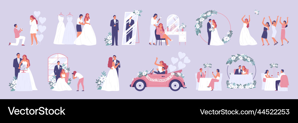 Wedding ceremony color icons Royalty Free Vector Image