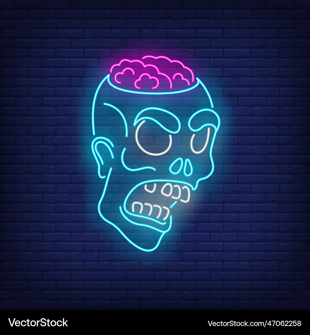 Angry zombie head neon sign Royalty Free Vector Image