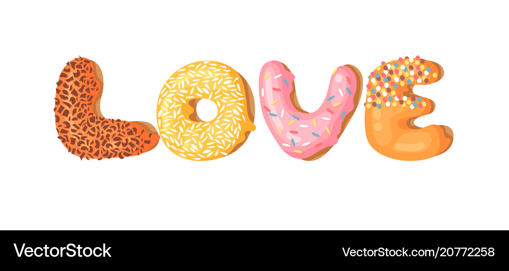 Cartoon donut hand drawn word Royalty Free Vector Image