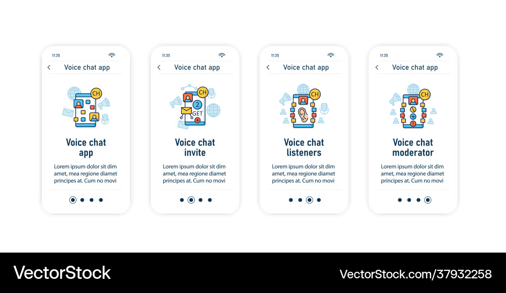 Drop in audio app onboarding mobile app screens Vector Image