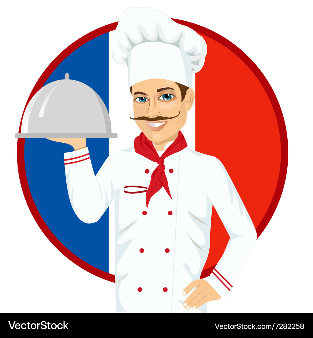 French cuisine chef holding a silver tray Vector Image