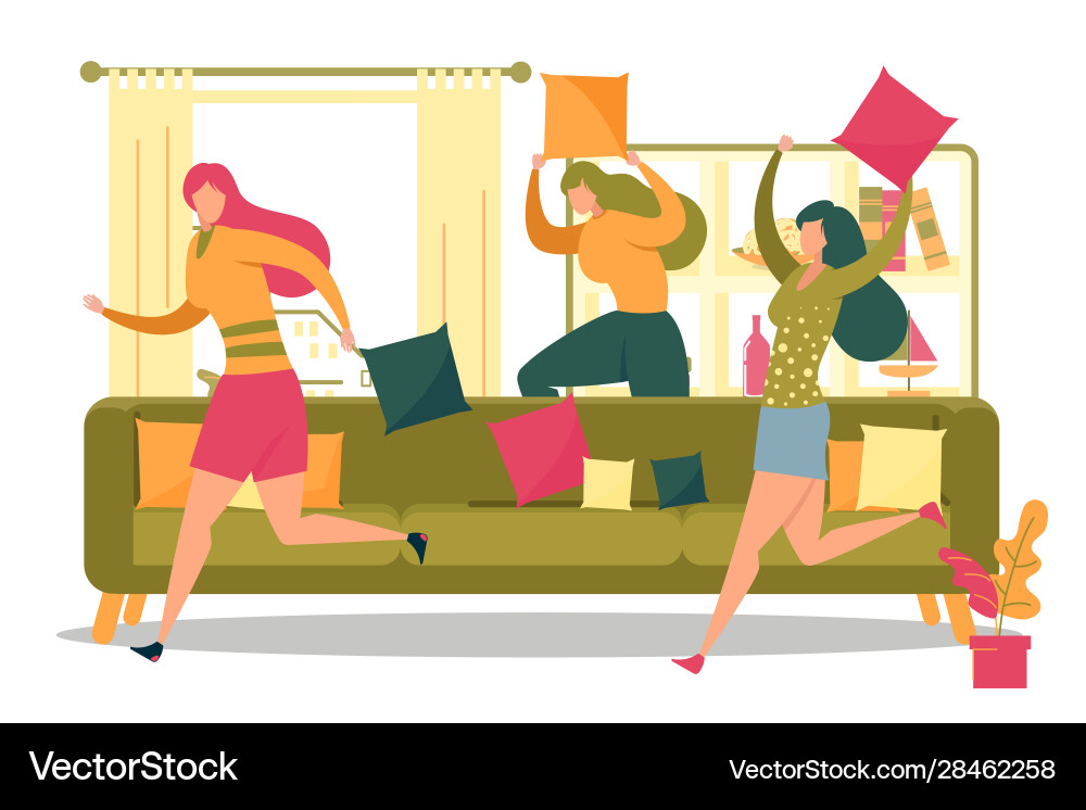 Girl having fun running and comically fighting Vector Image