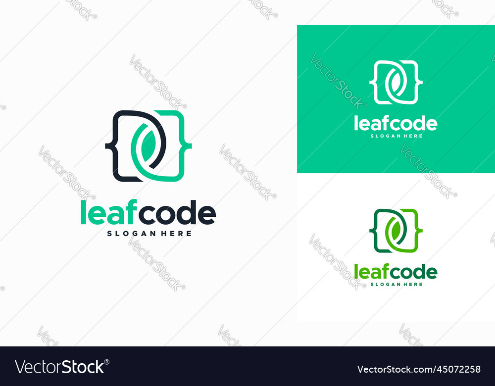 Green code leaf logo design programming Royalty Free Vector