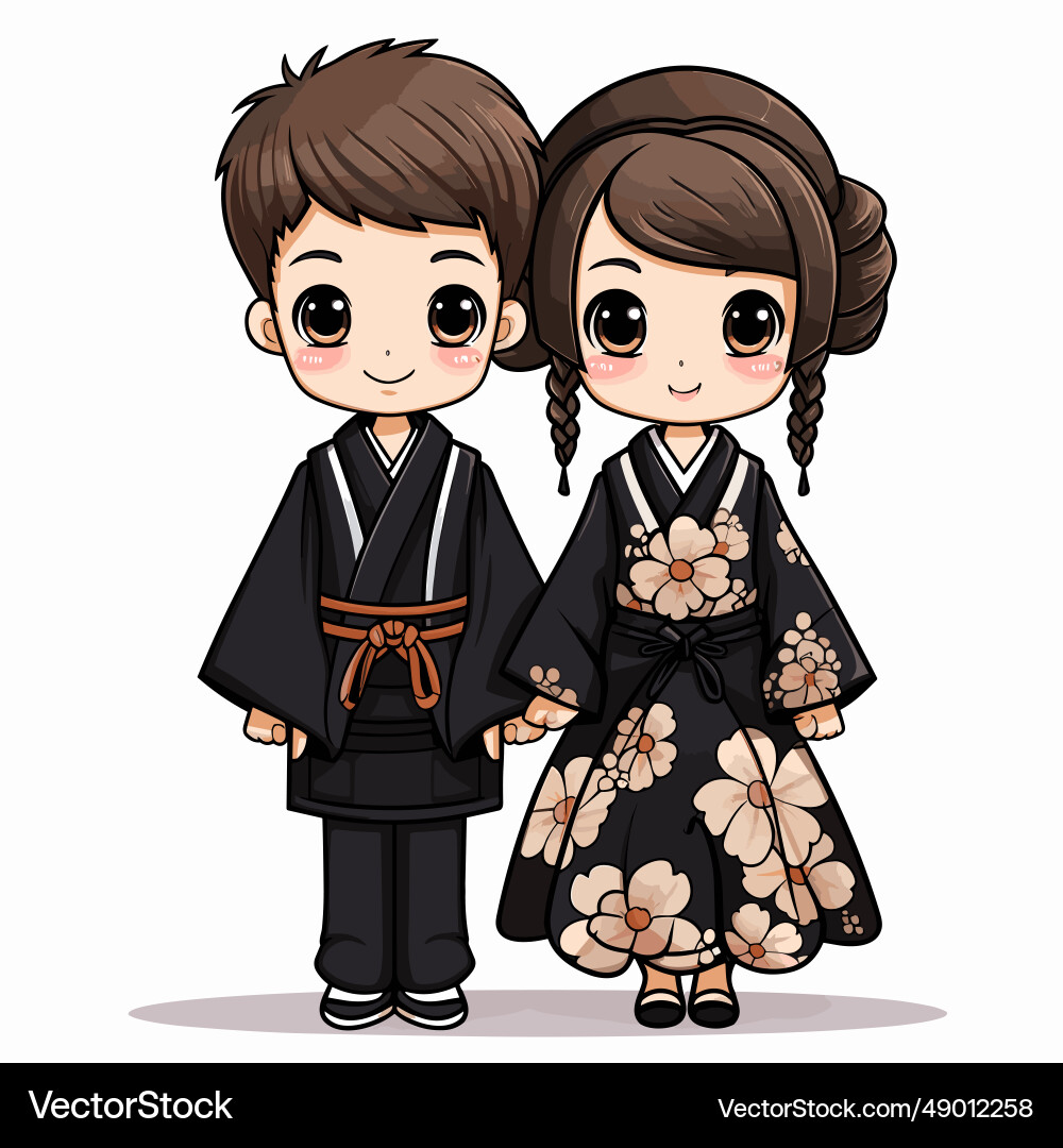 Japanese couple hand-drawn comic Royalty Free Vector Image