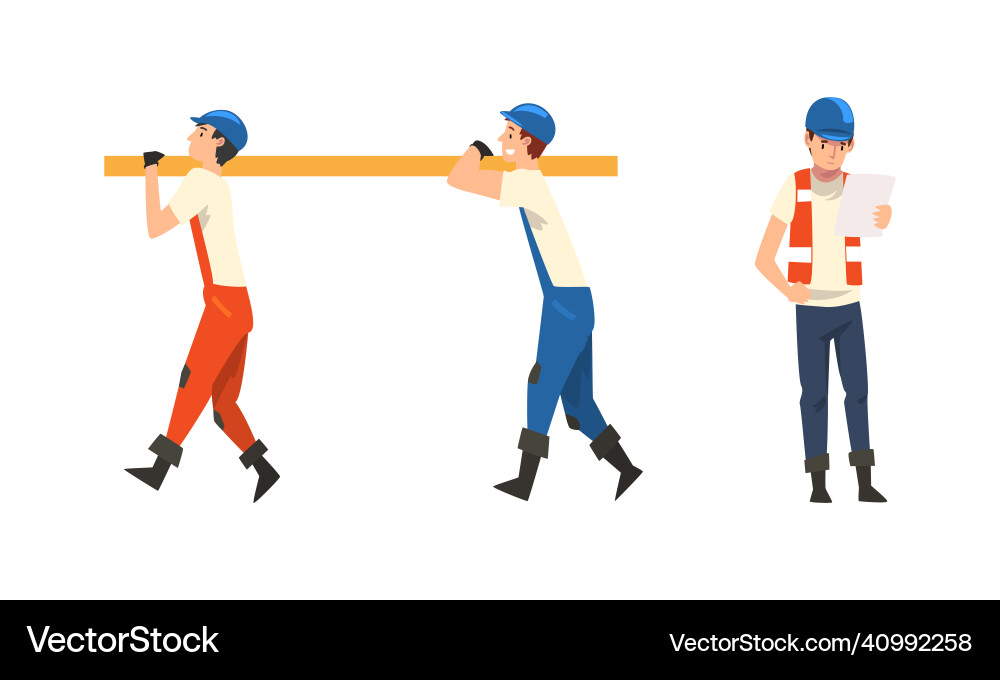 Man builder character in orange overall and hard Vector Image