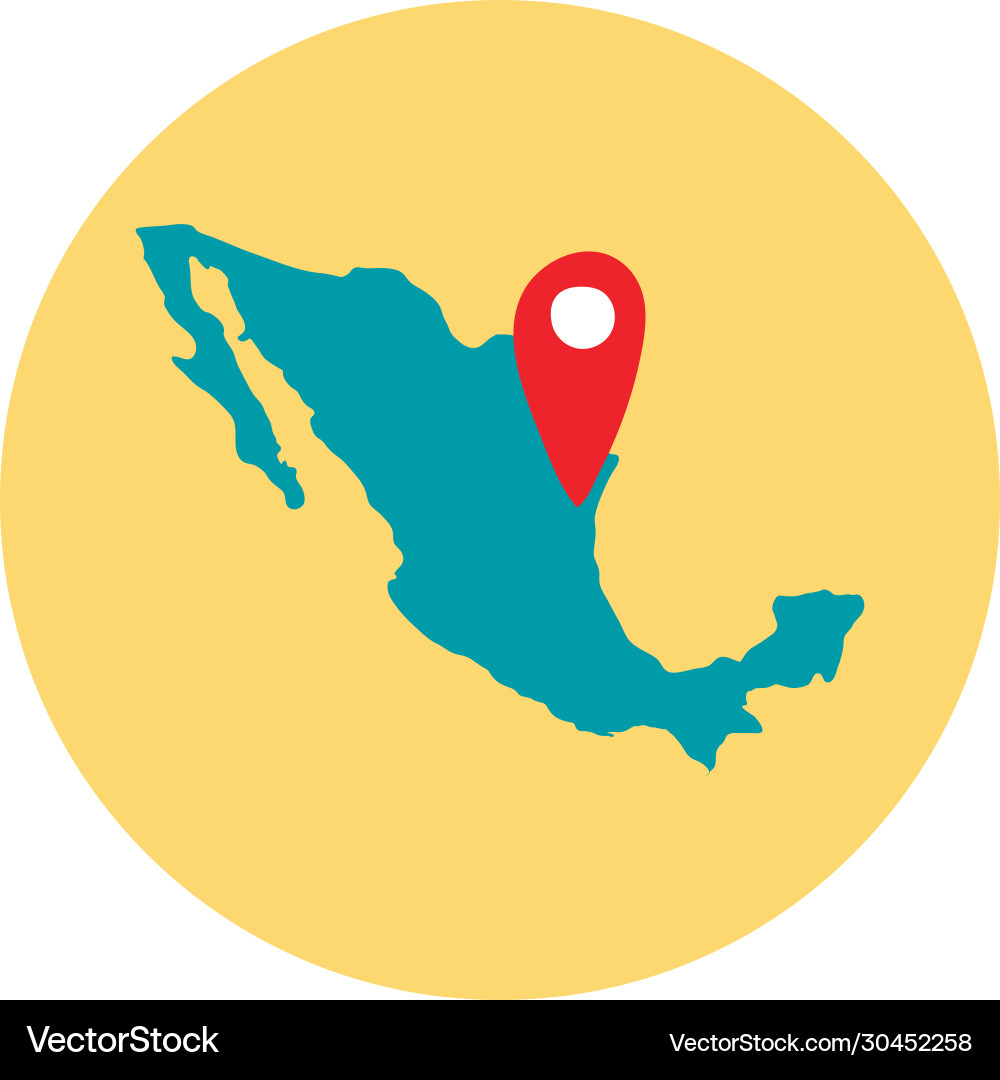 Mexican map with pin location block and flat style