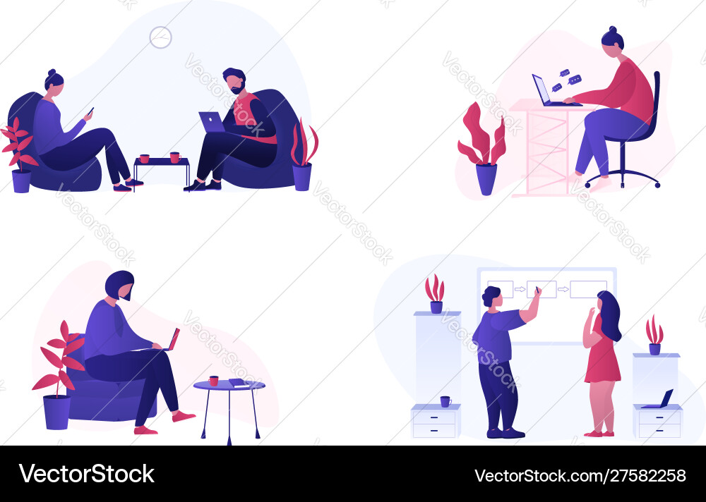 People working together at office in quiet Vector Image