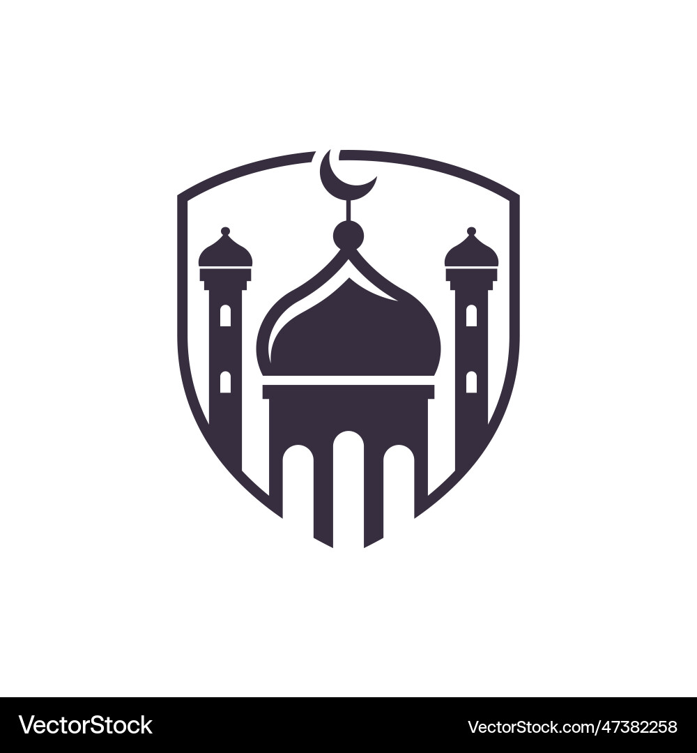 Shield and mosque logo logo with a minimalist Vector Image