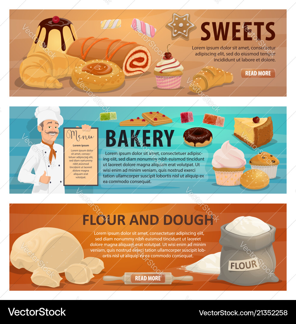 Sweets and bakery dough from flour banners Vector Image
