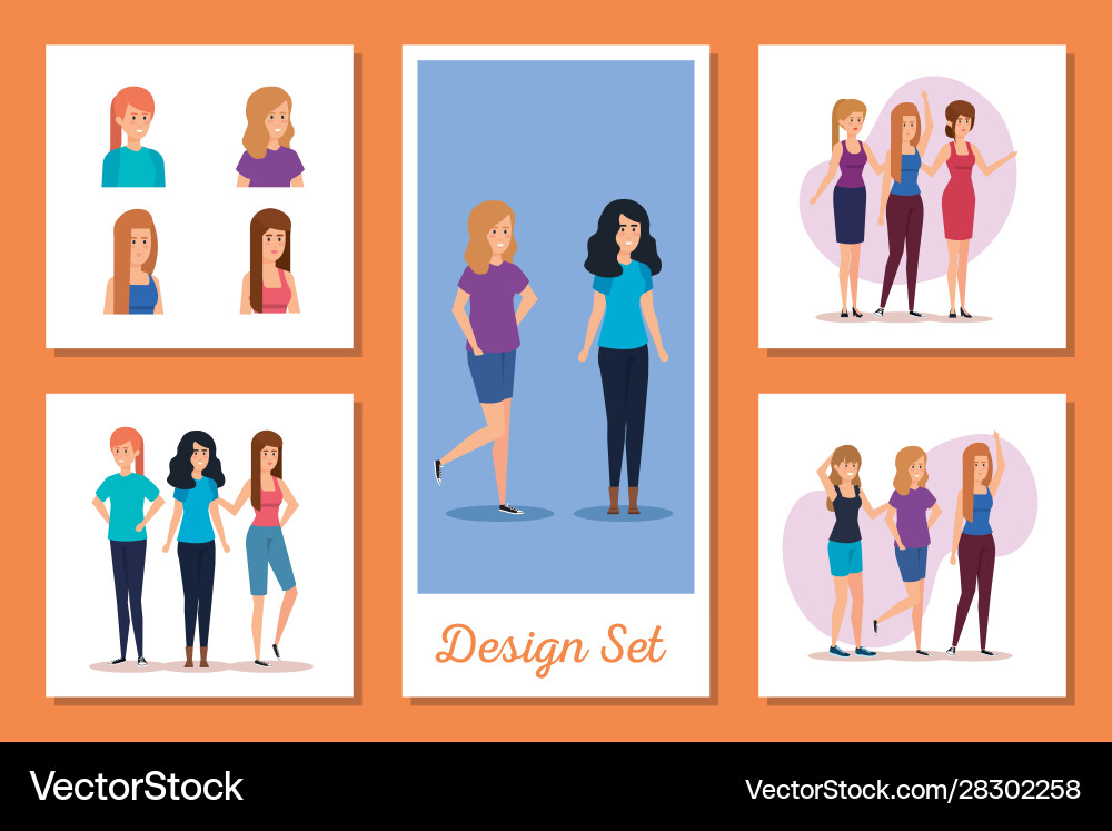 Young woman graphic set Royalty Free Vector Image