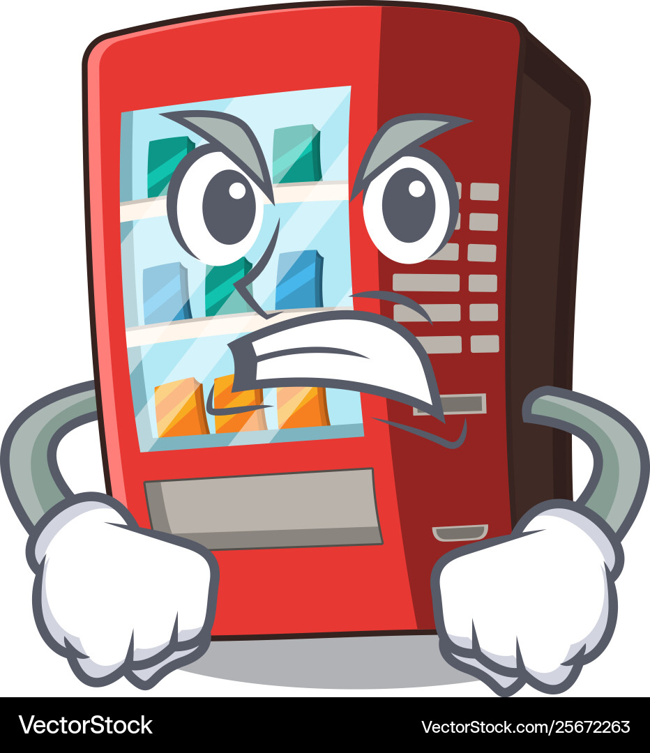 Angry vending machine next to character door Vector Image