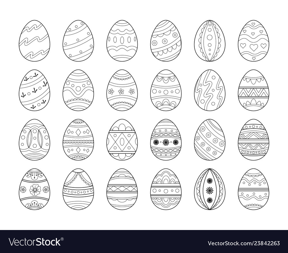 Black line easter egg set decorative ornate eggs Vector Image